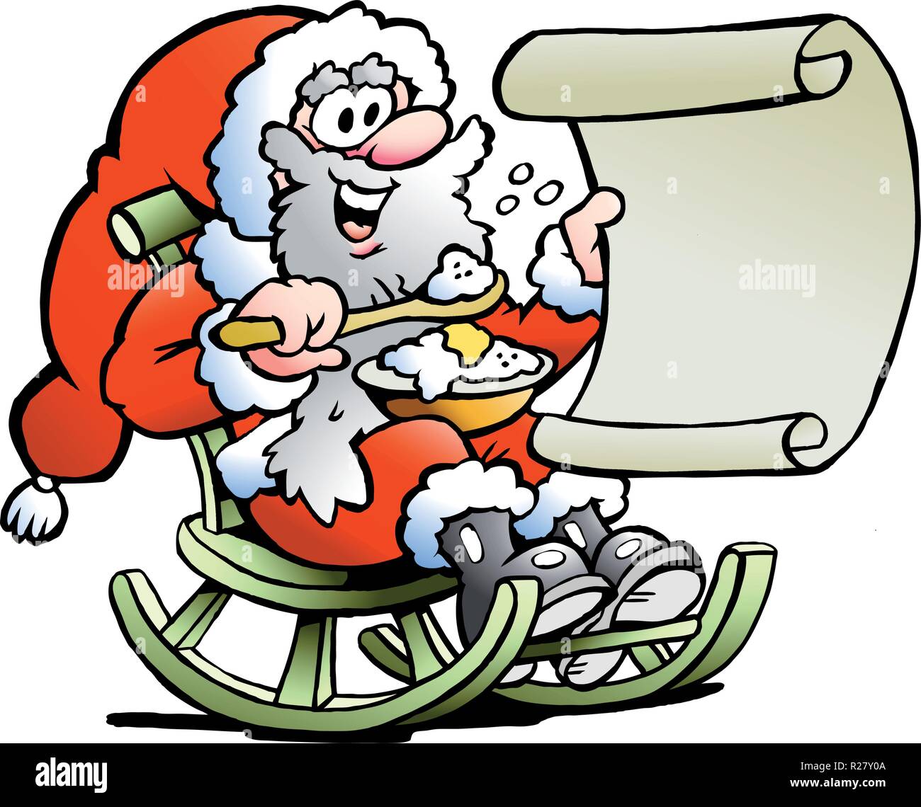 Hand-drawn Vector illustration of an Santa Claus looks on his wish list ...