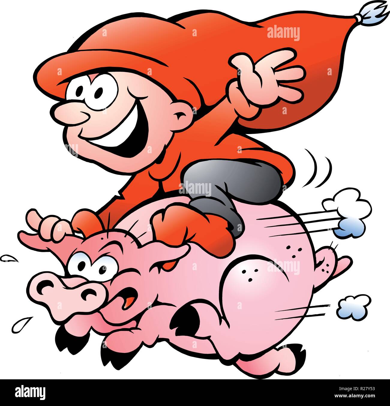 Hand-drawn Vector illustration of elf riding on a pig Stock Vector ...