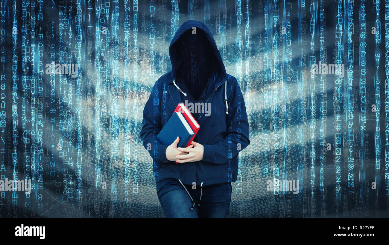 Surreal woman online anonymous internet hacker with invisible face ...