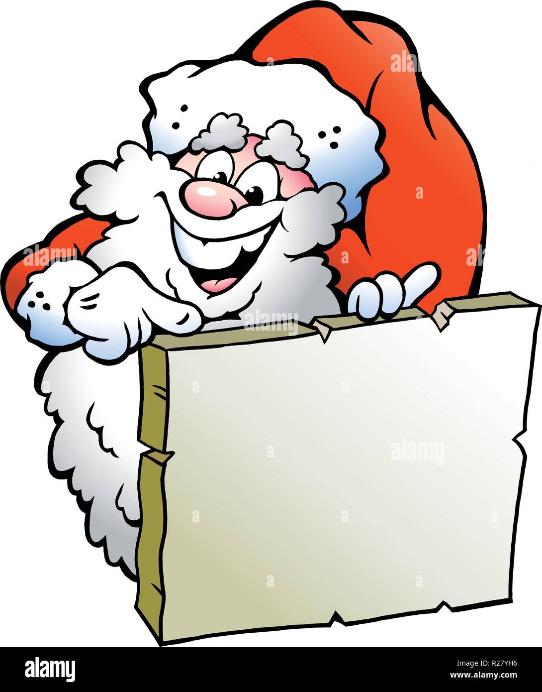 Hand-drawn Vector illustration of an Happy Santa pointing to a sign ...