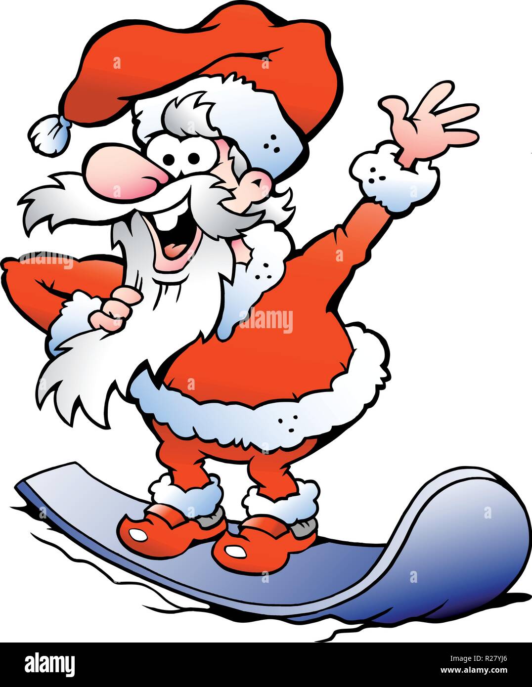 Hand-drawn Vector illustration of an Happy Santa on snowboard Stock ...