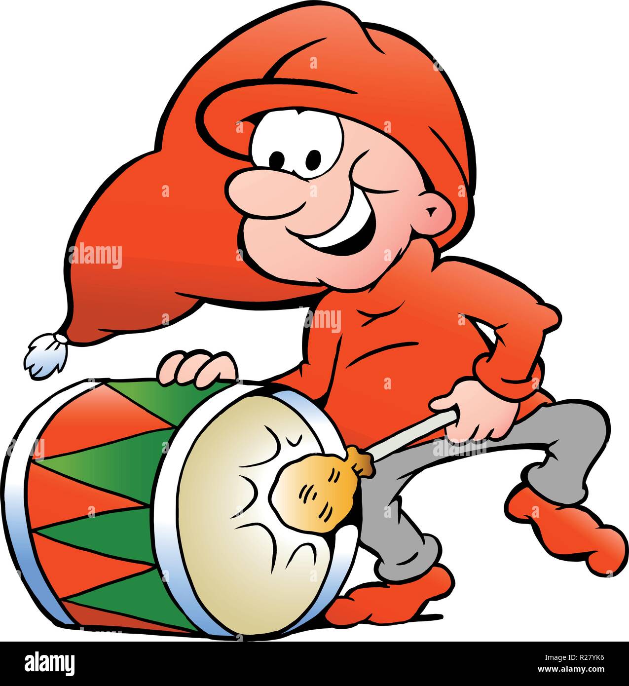 Hand-drawn Vector illustration of an elf playing christmas drum Stock ...