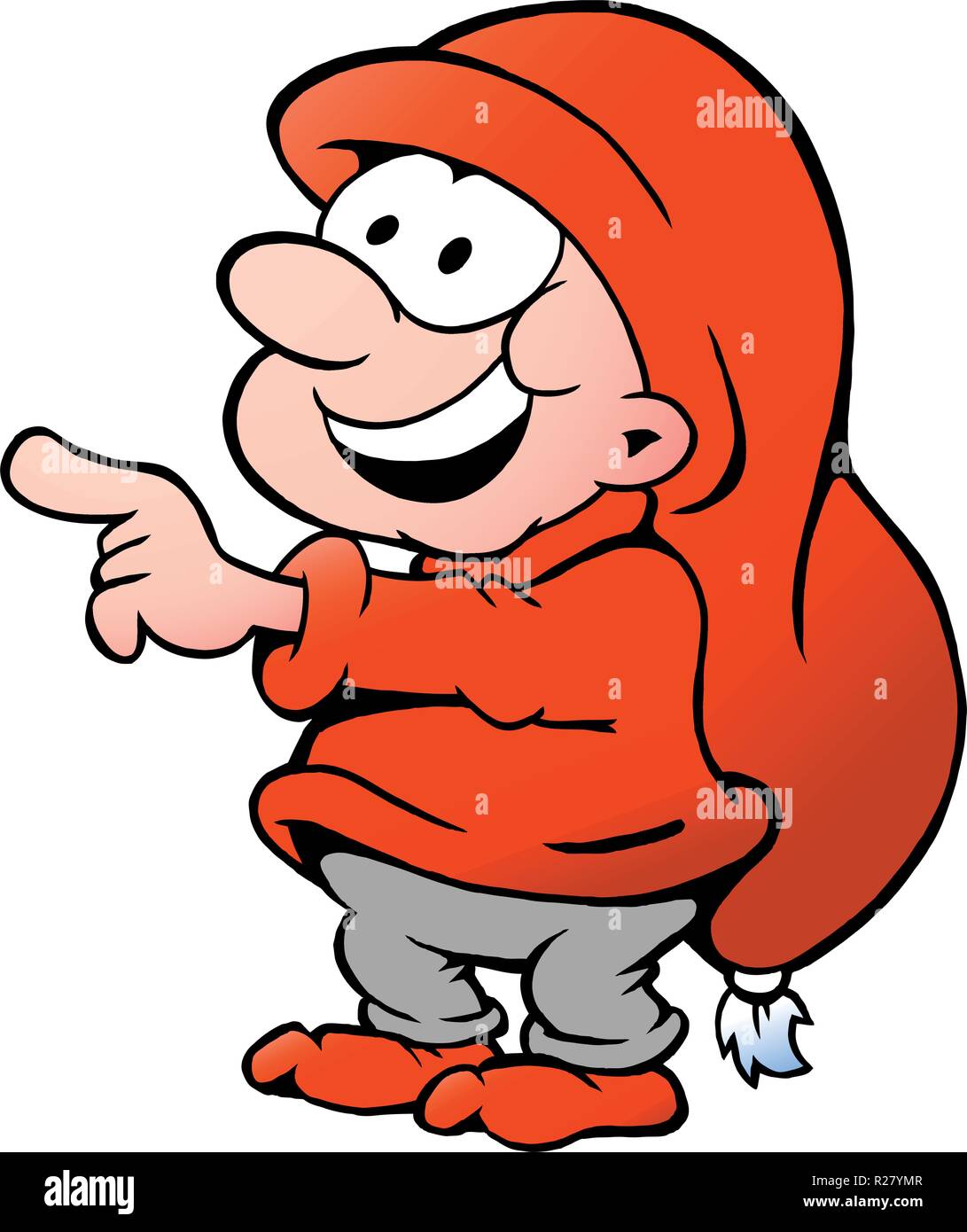 Hand-drawn Vector illustration of an happy elf standing and pointing ...