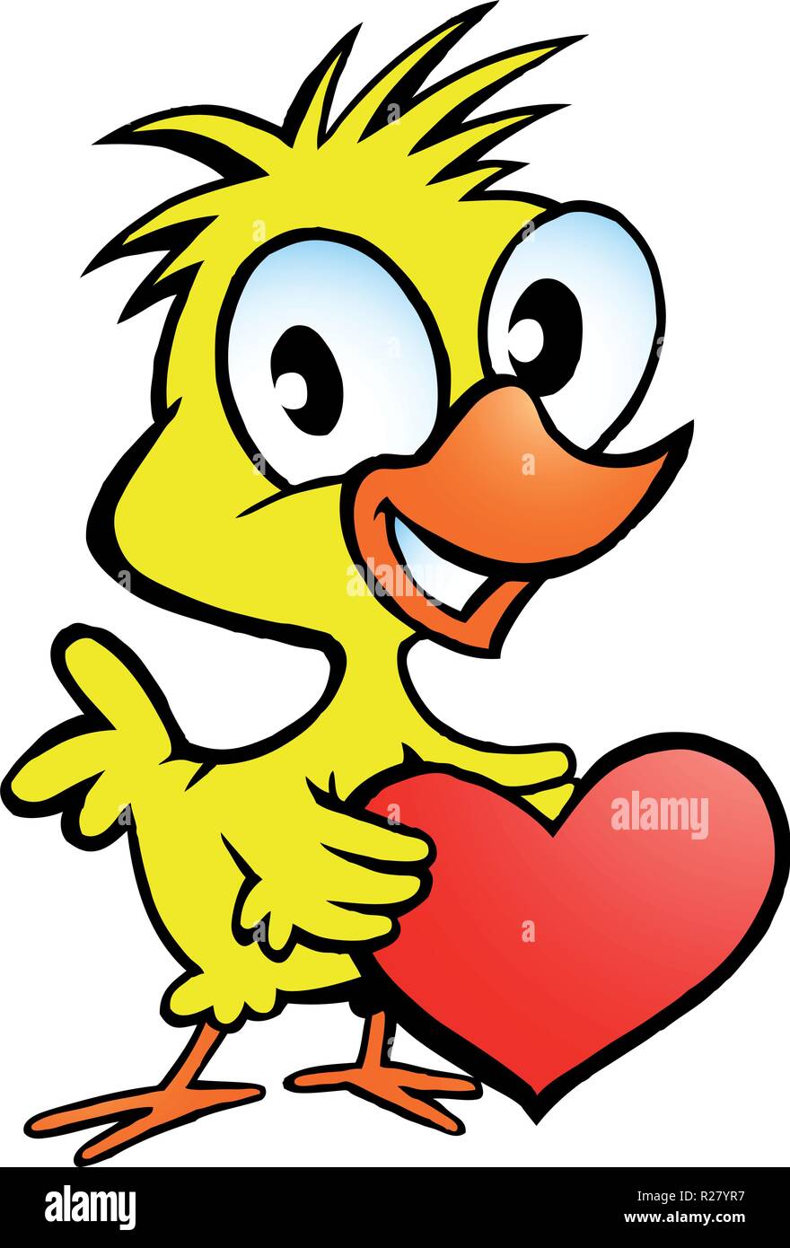 Hand-drawn Vector illustration of an cute chicken holding a heart Stock ...