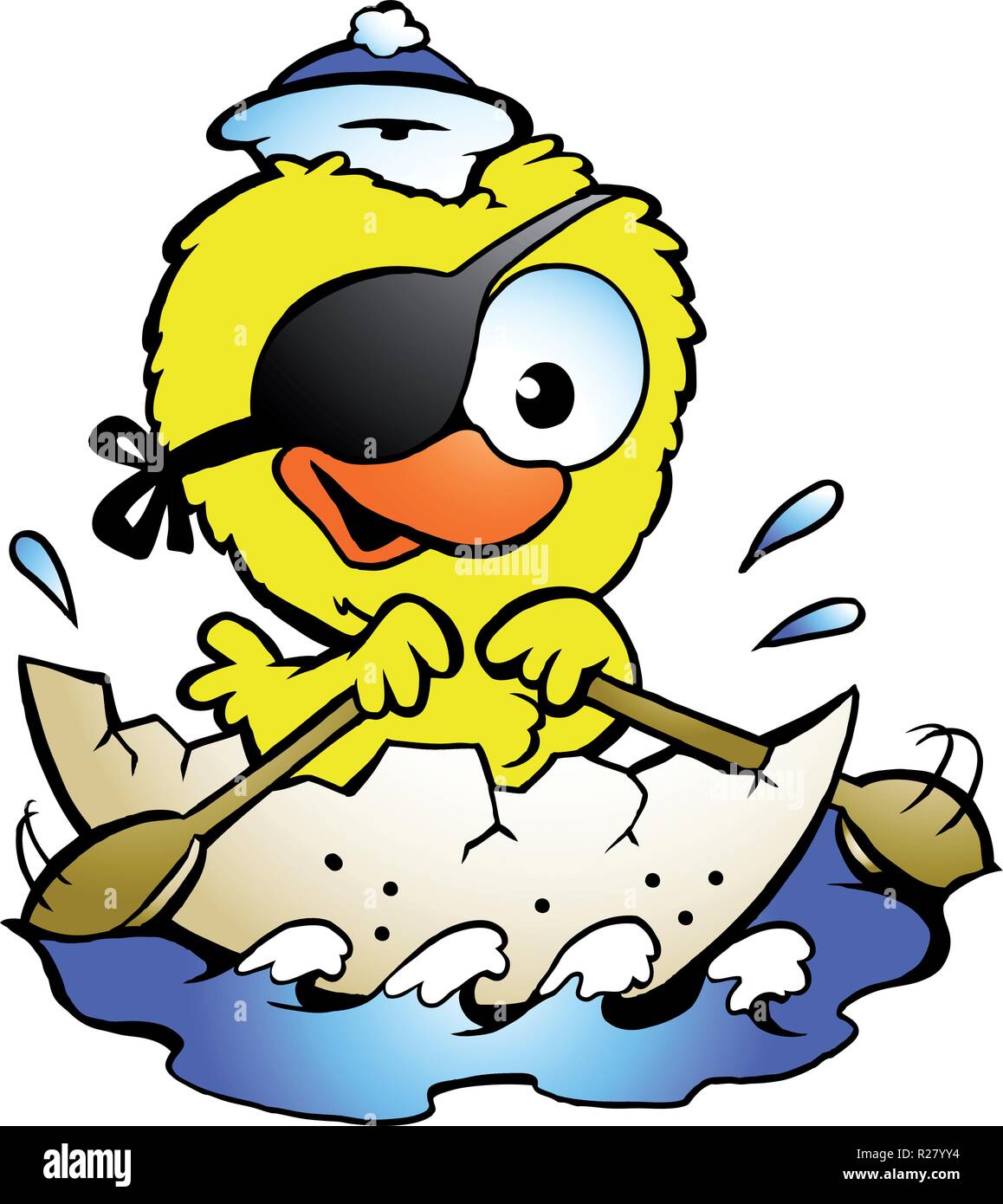 Hand-drawn Vector illustration of an cute baby chicken rowing a boat ...