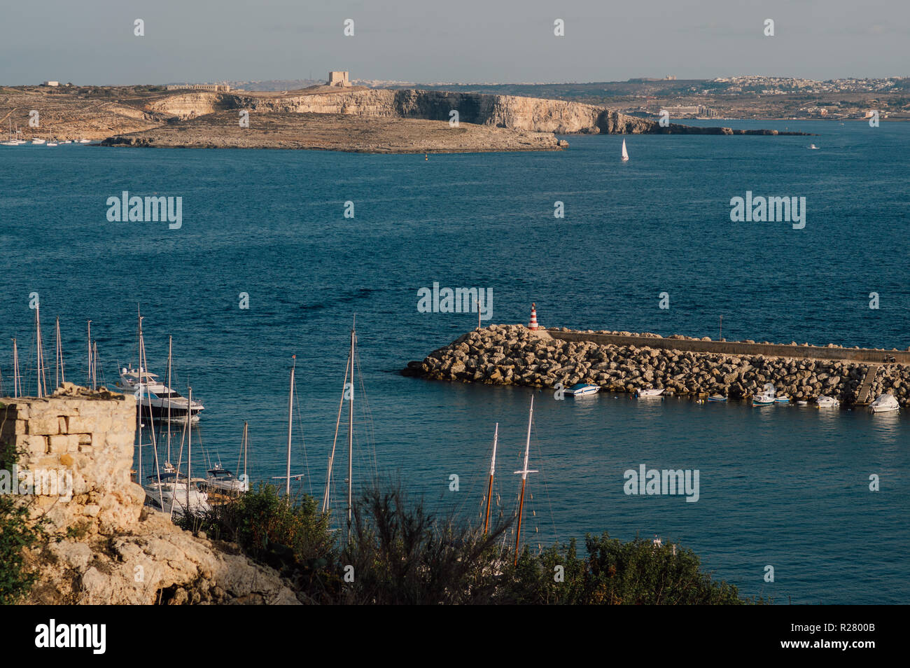 View to sea from the hill of Gozo, Malta Stock Photo - Alamy