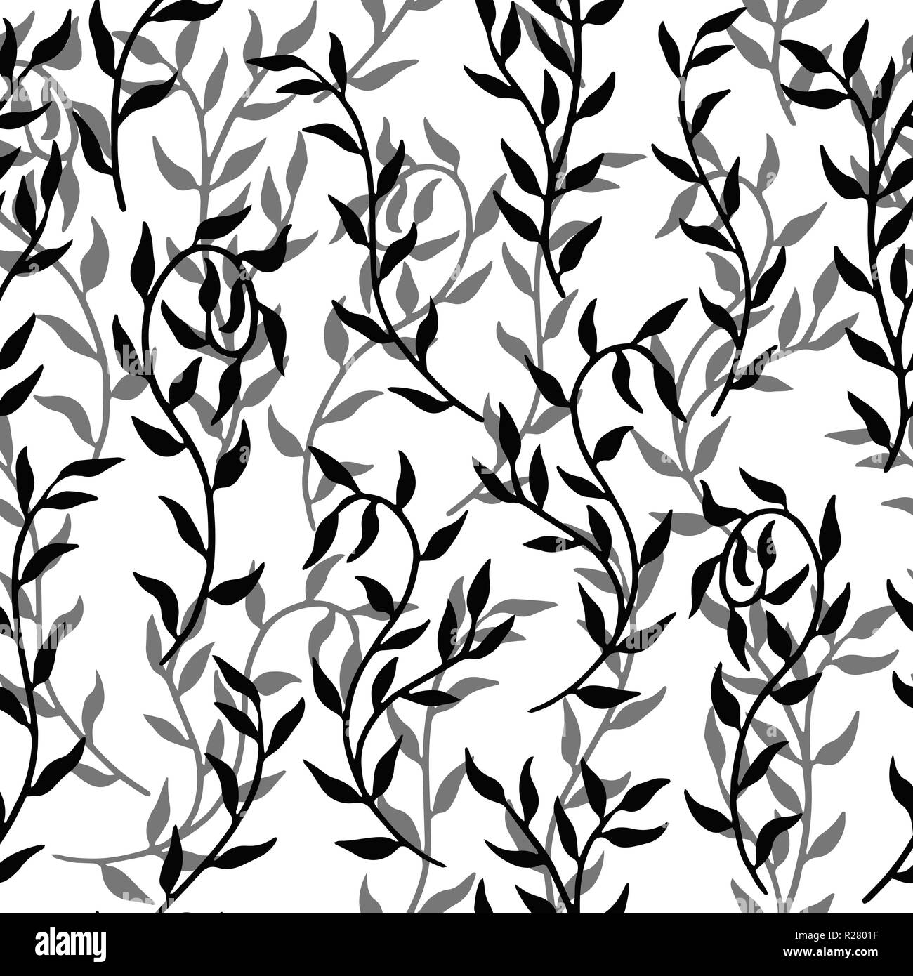Liana spreads leaves creeper seamless pattern background monochrome ...