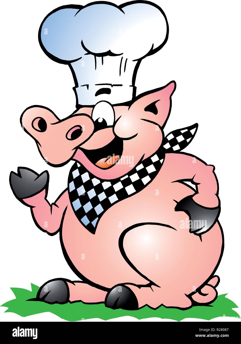 Hand-drawn Vector illustration of an Chef Pig standing and pointing ...