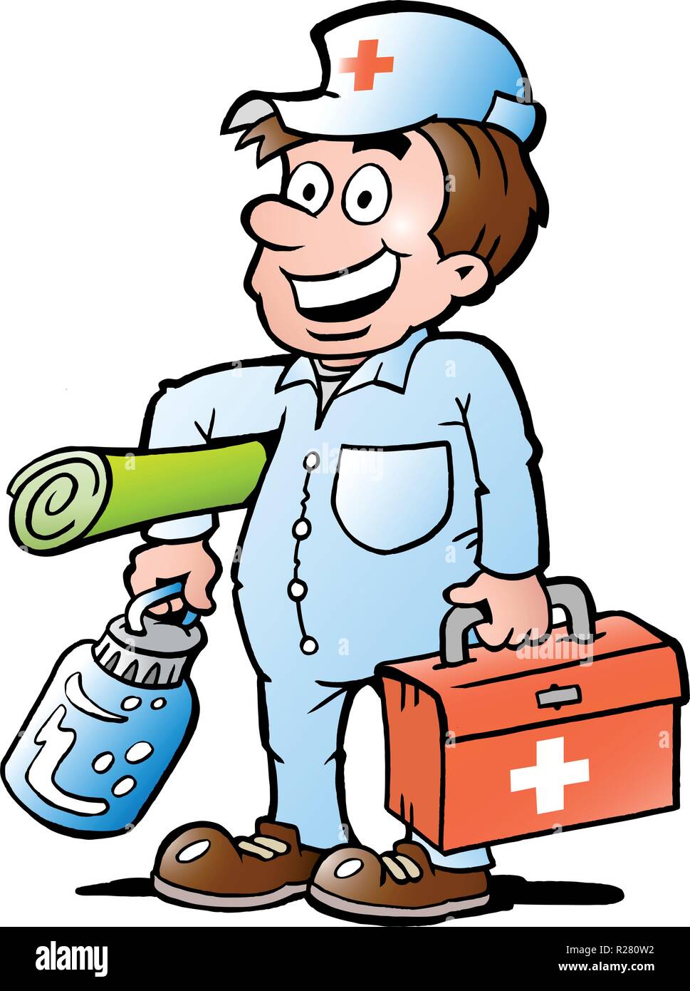 Hand-drawn Vector illustration of an Happy AID Humanitarian Worker ...