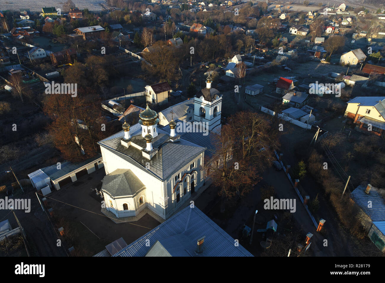 Beautiful aerial view of The Church of Saint Nikolas in Kuvekino ...