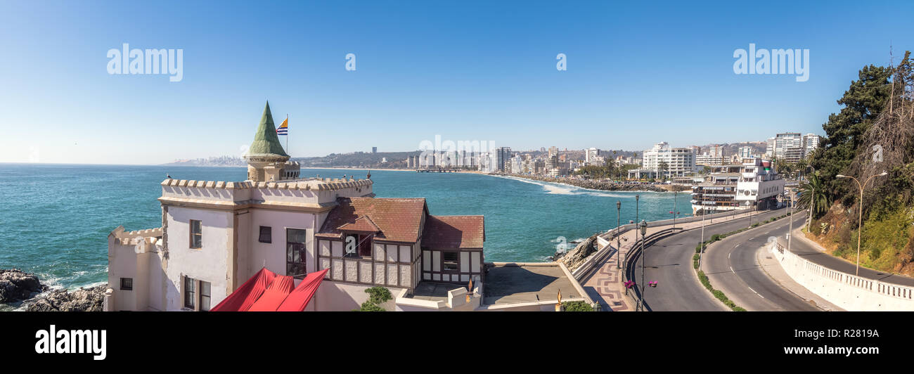 Panoramic view of Vina del Mar skyline with Wulff Castle (Castillo ...