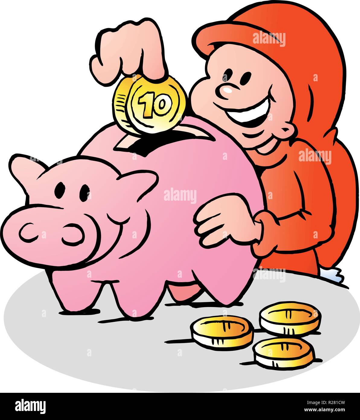 Hand-drawn Vector illustration of an Happy Christmas Elf put money into ...
