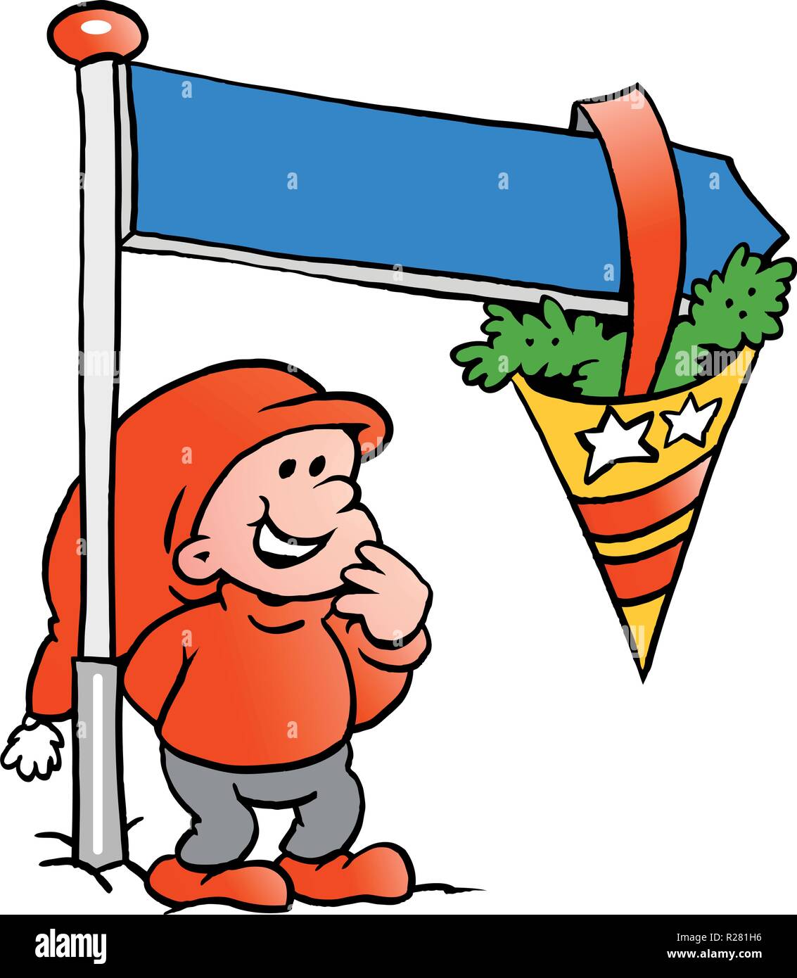 Hand-drawn Vector illustration of an Happy Christmas Elf looking at a ...