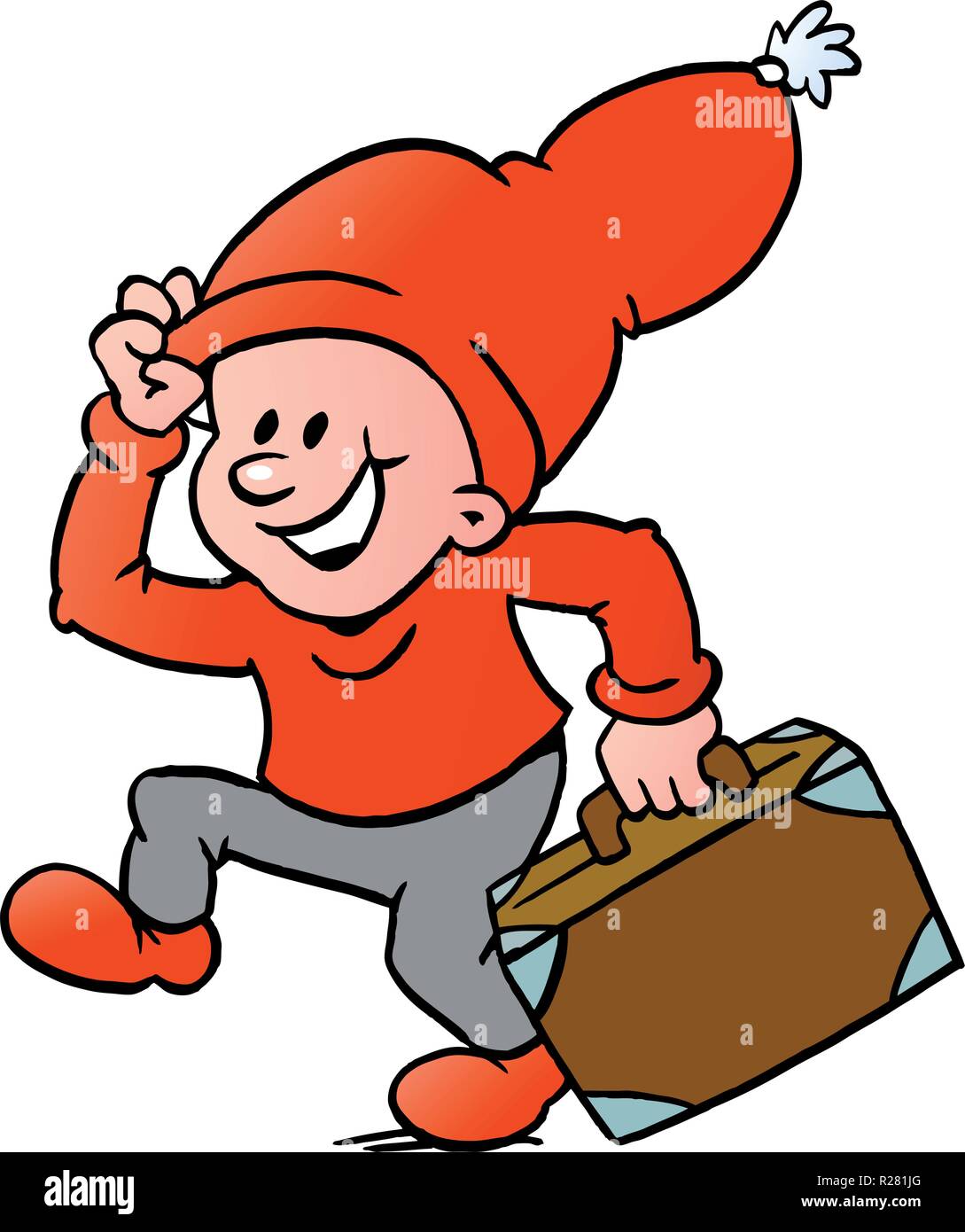 Hand-drawn Vector illustration of an Happy Christmas Elf running with a ...