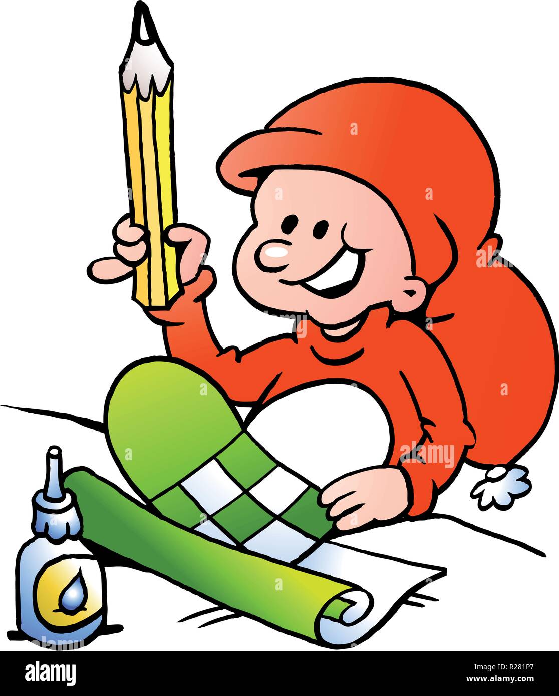 Hand-drawn Vector illustration of an Happy Christmas Elf doing ...