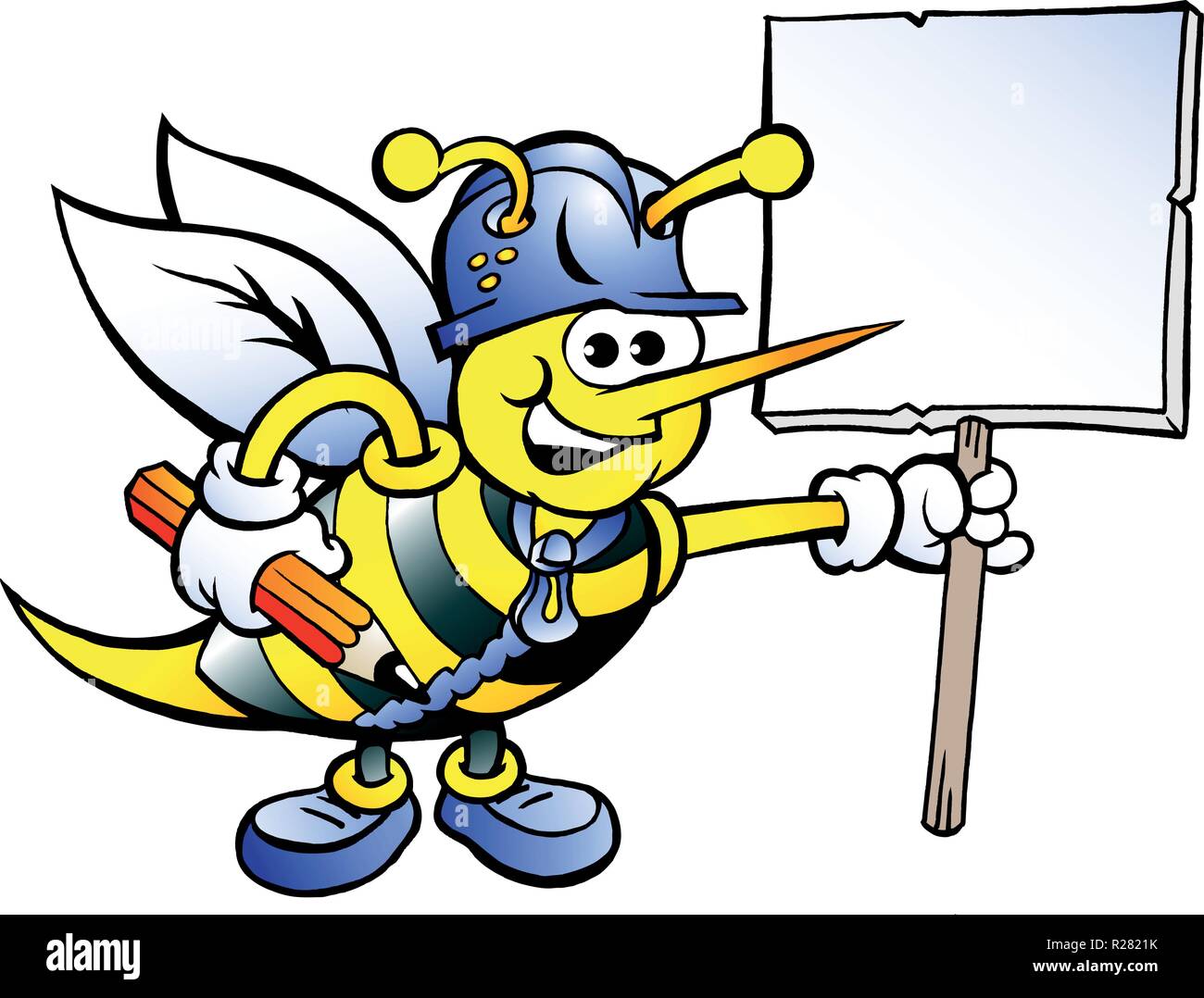 Hand-drawn Vector illustration of an Happy Working Bee Holding a Sign ...