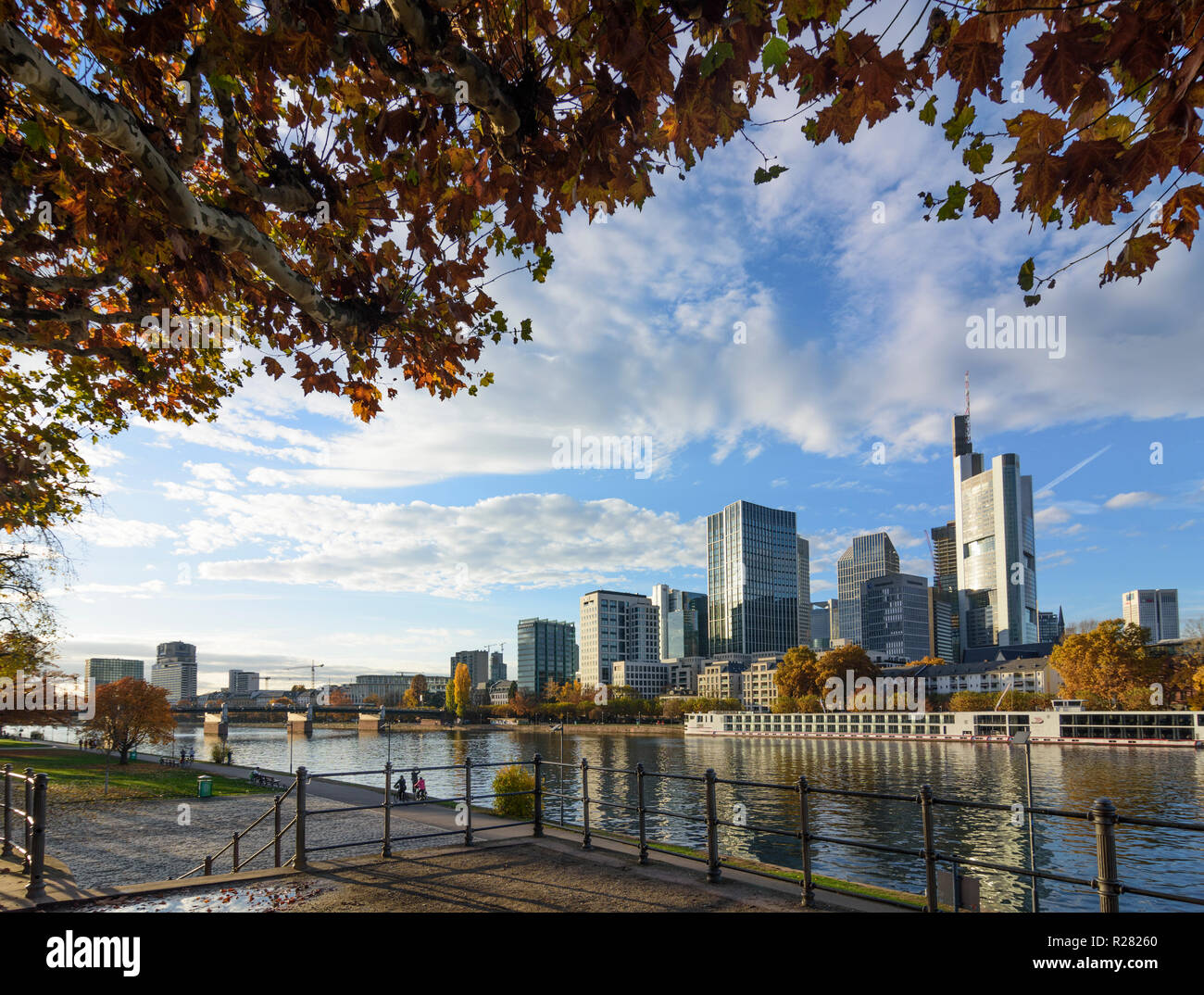 Frankfurt am Main: river Main, skyscrapers and high-rise office ...