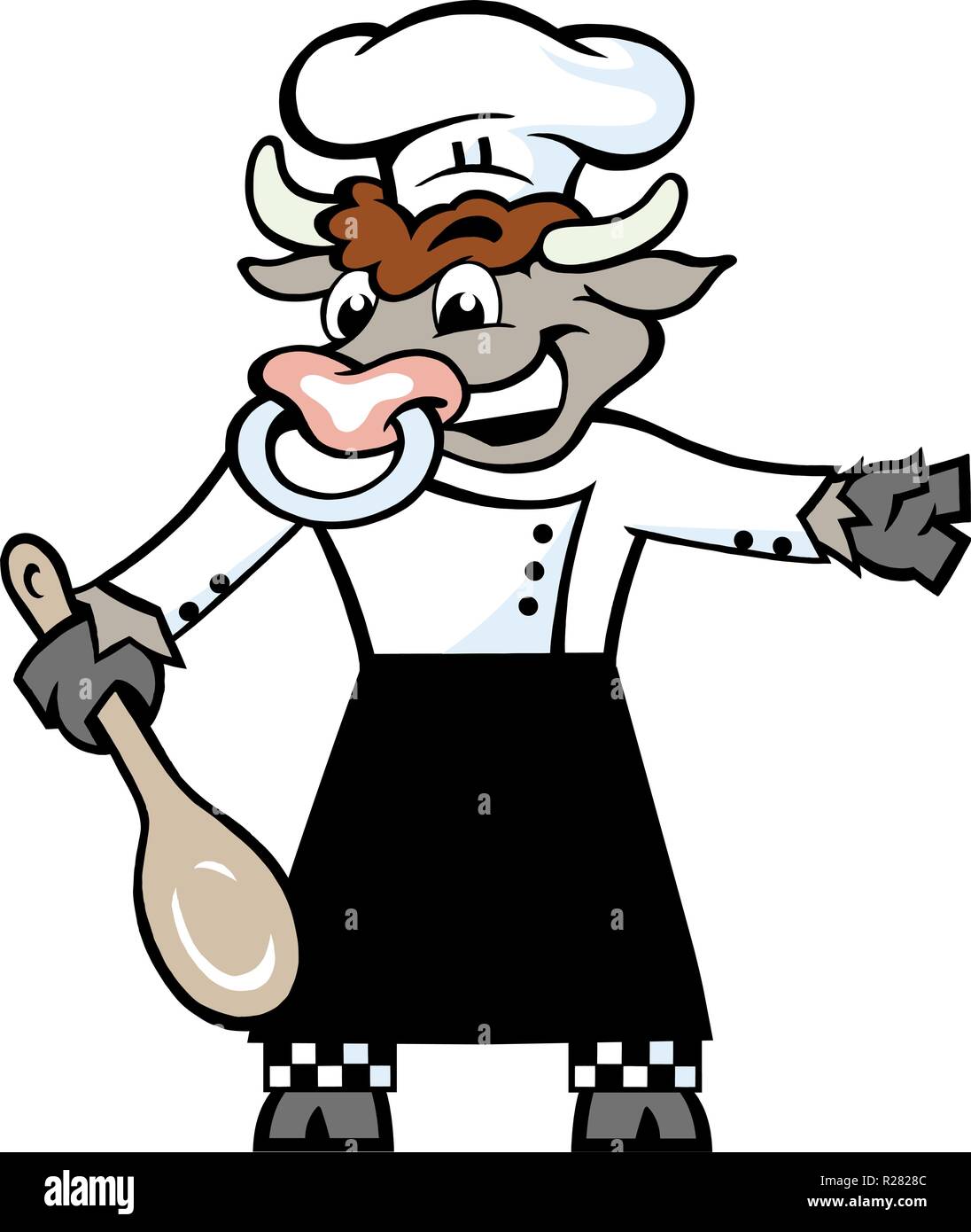 Hand-drawn Vector illustration of an Happy Bull Chef standing and ...
