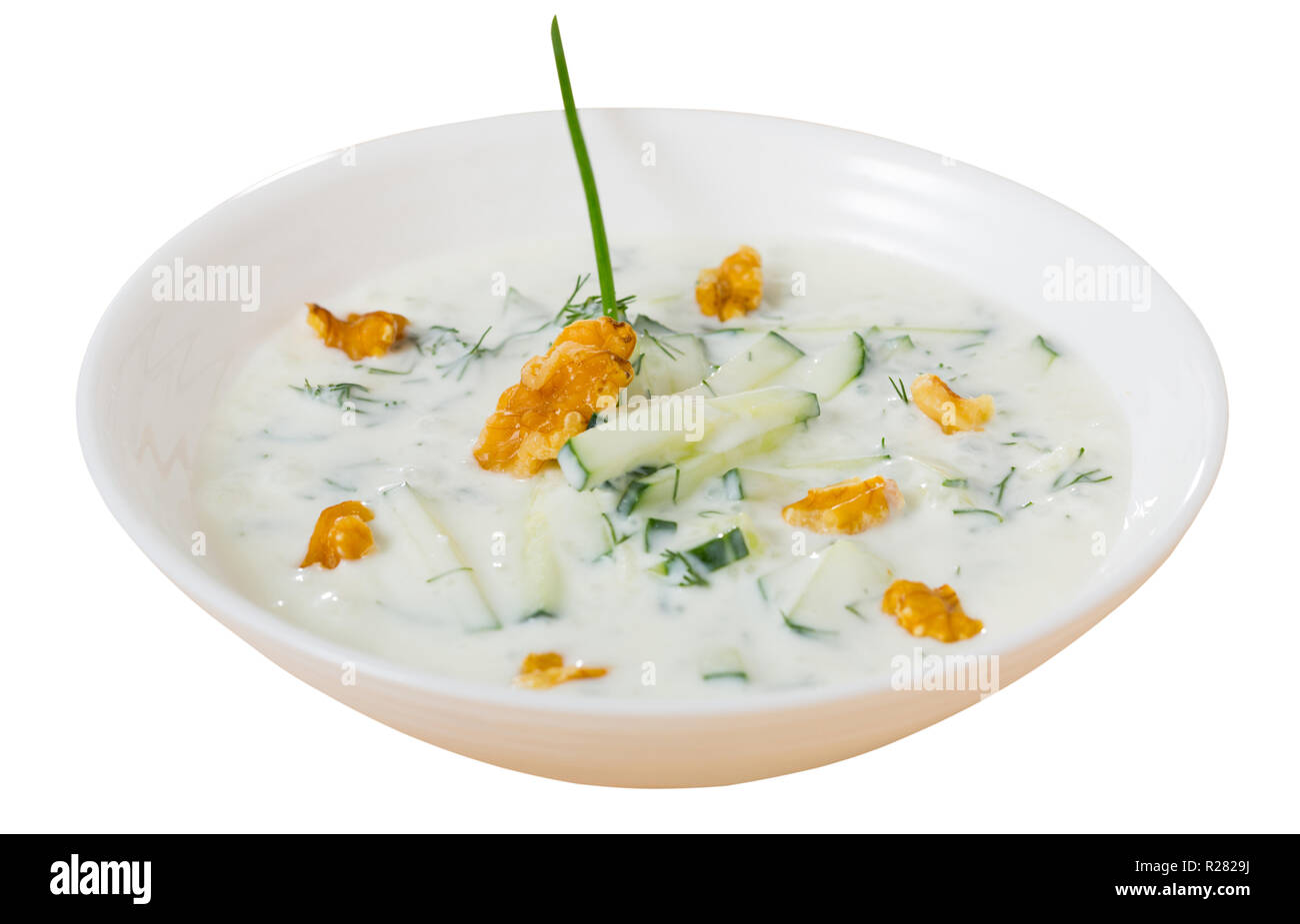 Traditional Macedonian cold vegetable soup Tarator with cucumber ...