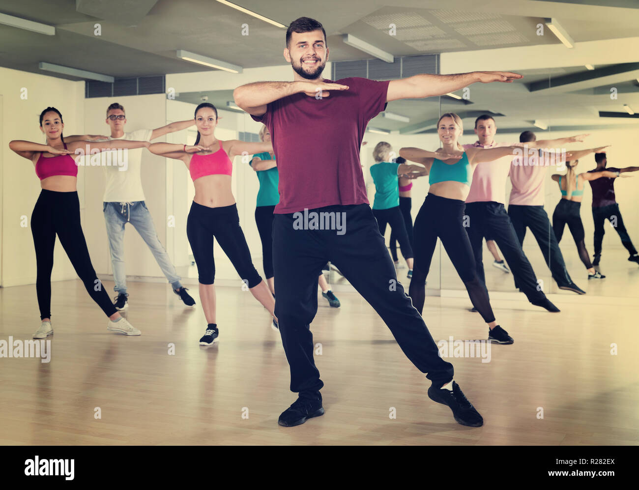 Group of active young people dancing in dance studio Stock Photo - Alamy