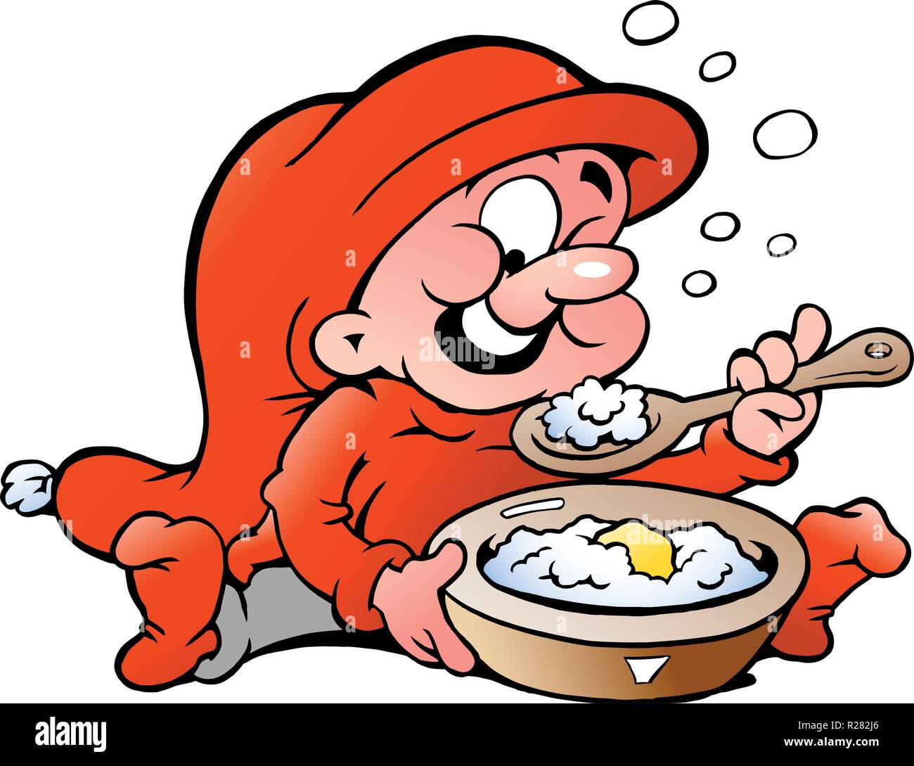 Vector illustration of elf eating porridge Stock Vector Image & Art - Alamy