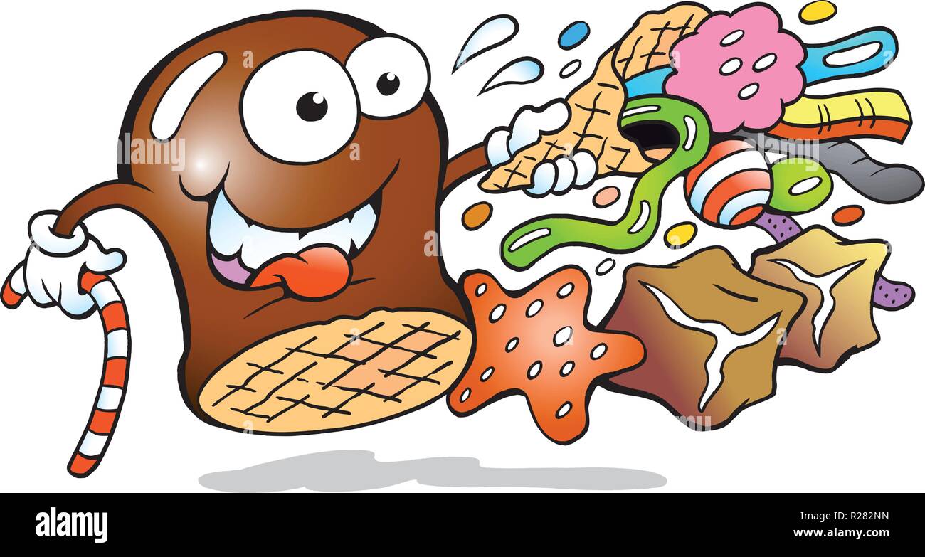 Vector Cartoon illustration of a Cream Puff holding a cone with a ...