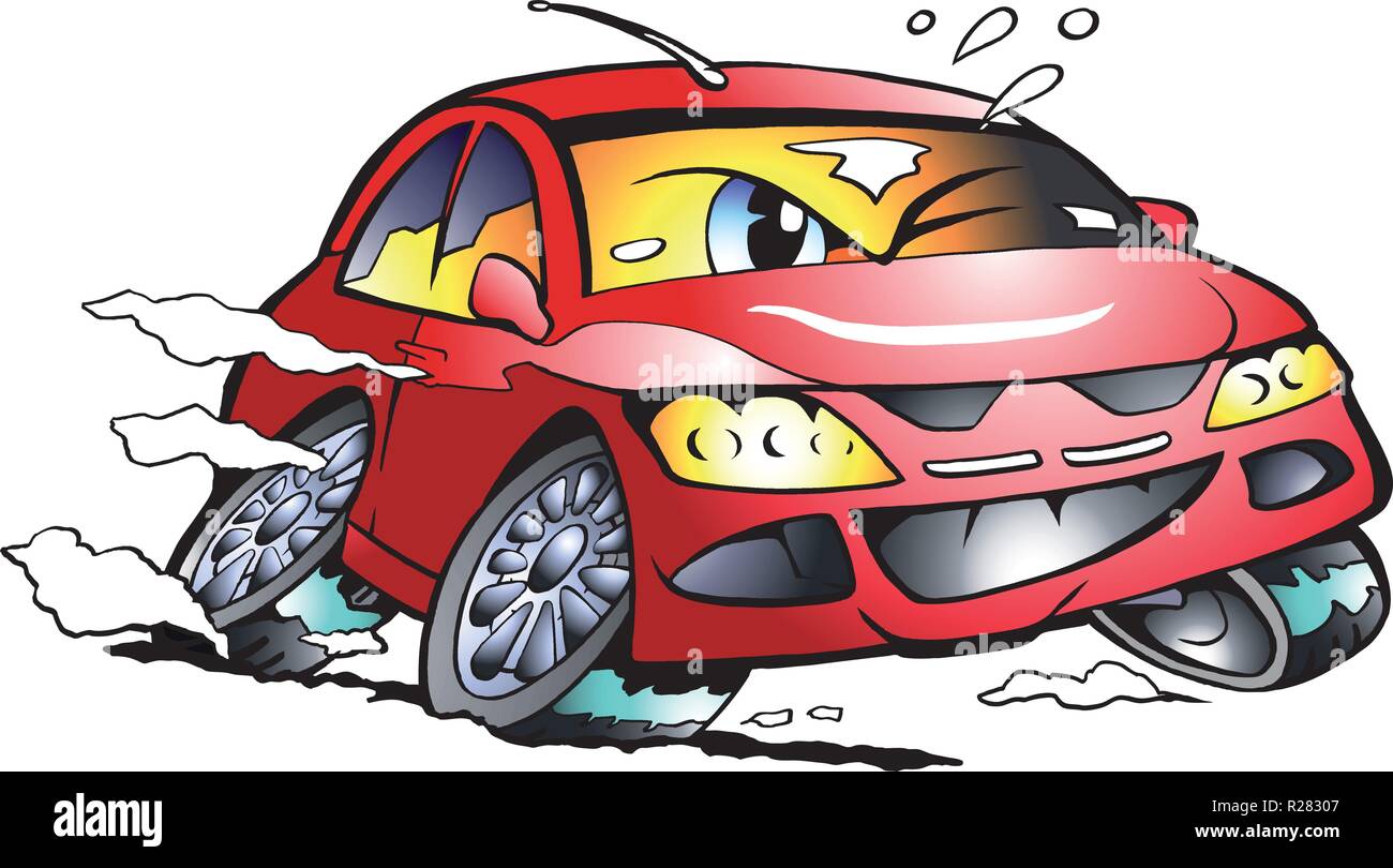 Vector Cartoon illustration of a red Sports Car Mascot racing in full ...