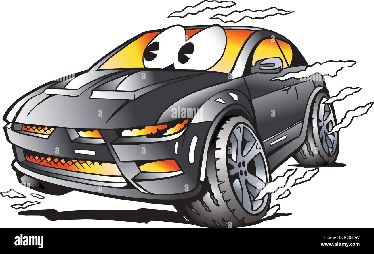 Vector Cartoon illustration of a grey Sports Car Mascot racing in full ...