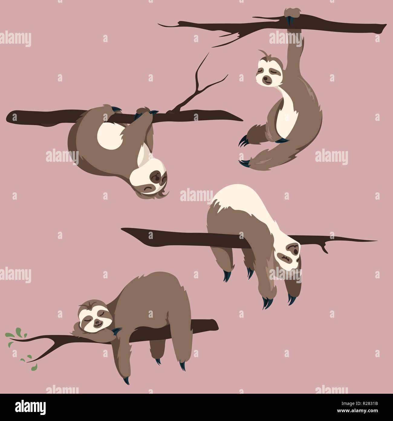 Sloths cartoon animals vector clip art . Illustration of cute character ...