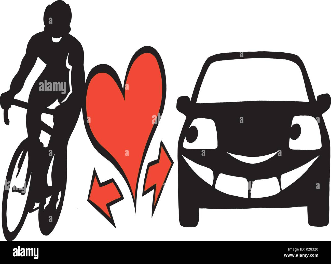 Vector Cartoon illustration of an biker and a car to be aware and ...