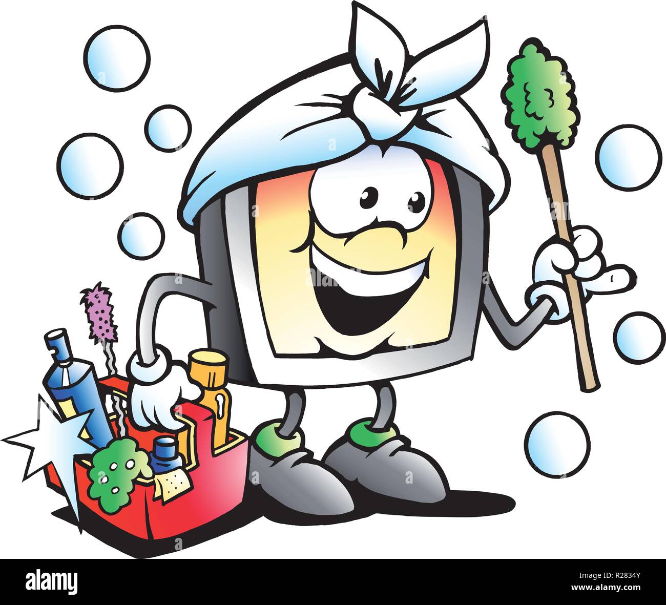 Vector Cartoon illustration of a Happy Screen or Monitor Cleaner Mascot ...