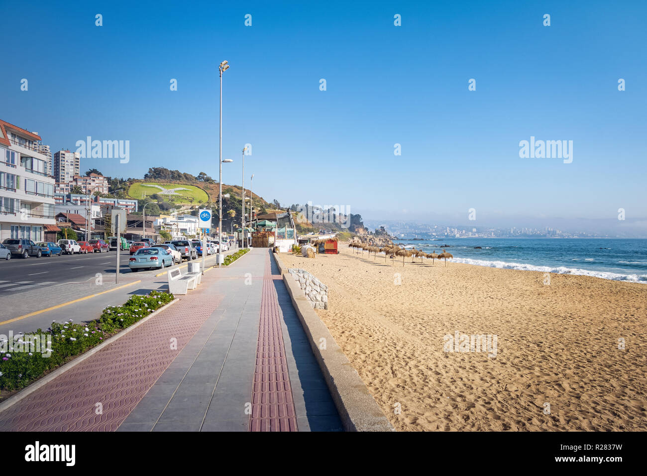 Panoramic view of Renaca beach sidewalk - Vina del Mar, Chile Stock ...