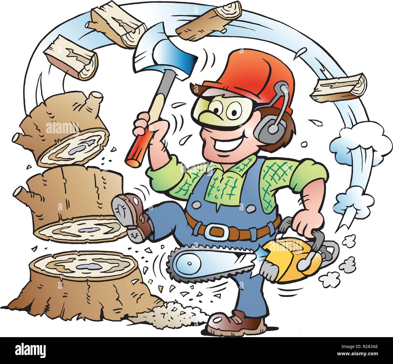 Vector Cartoon illustration of a Happy Working Lumberjack or Woodcutter ...