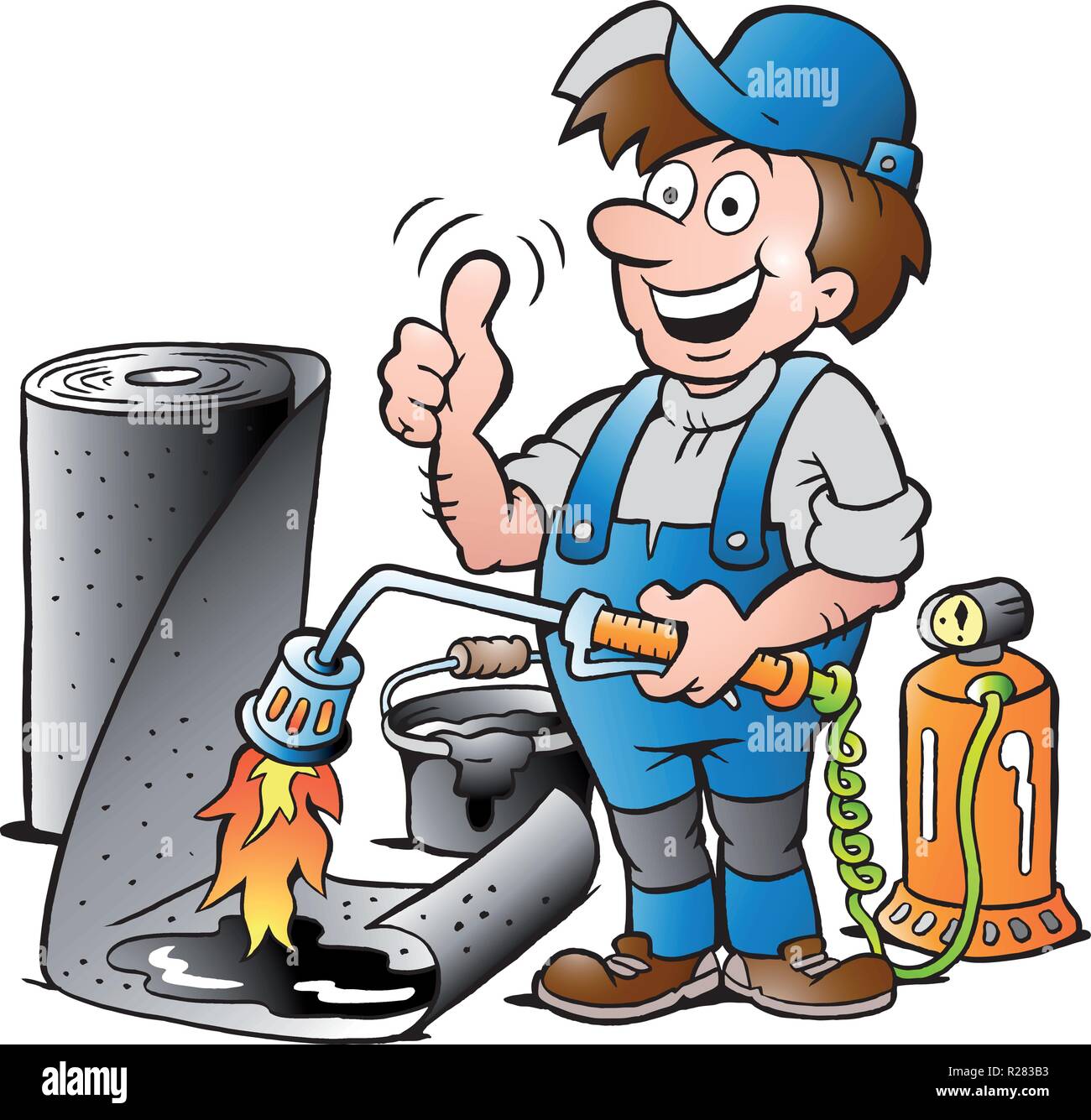 Vector Cartoon illustration of a Happy Working Roofer giving Thumb Up ...