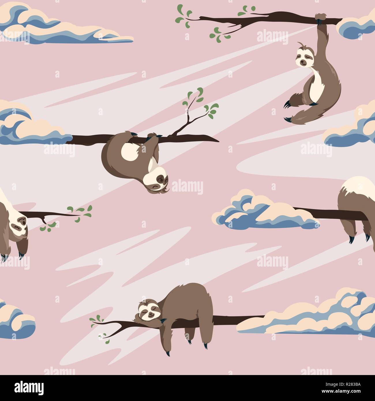 Cute sloths vector seamless pattern . Texture with cartoon animals and ...