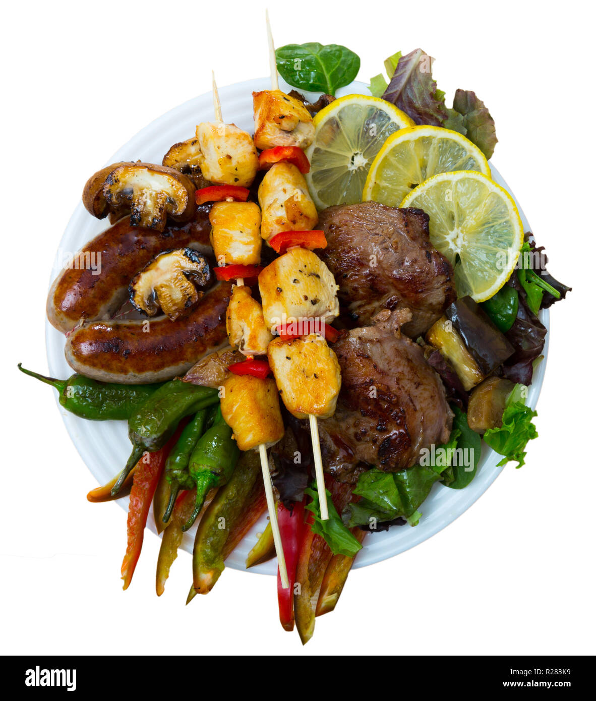 Top view of traditional Bulgarian dish Meshana skara - grill plate from ...