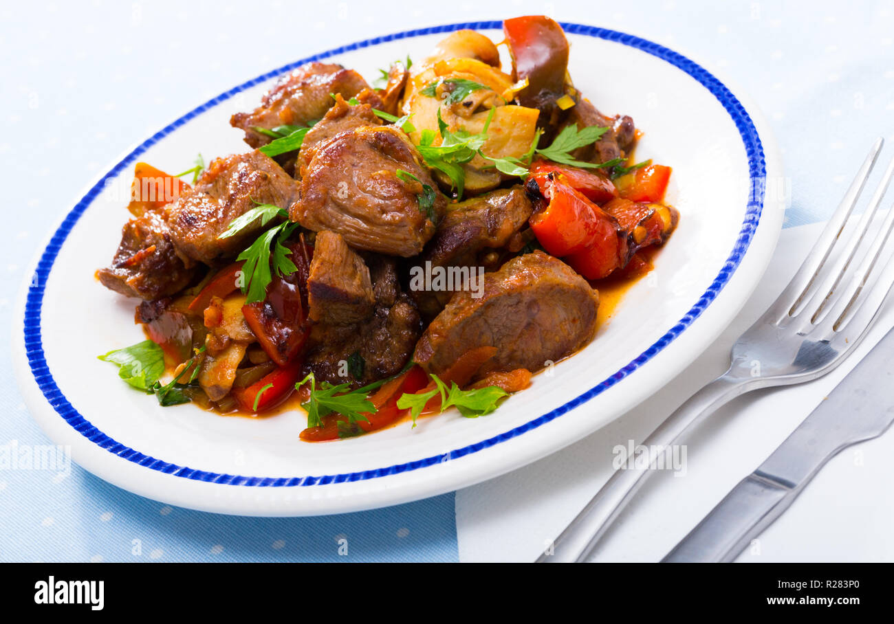 Traditional Bulgarian Kavarma - stewed marinaded meat with vegetables ...