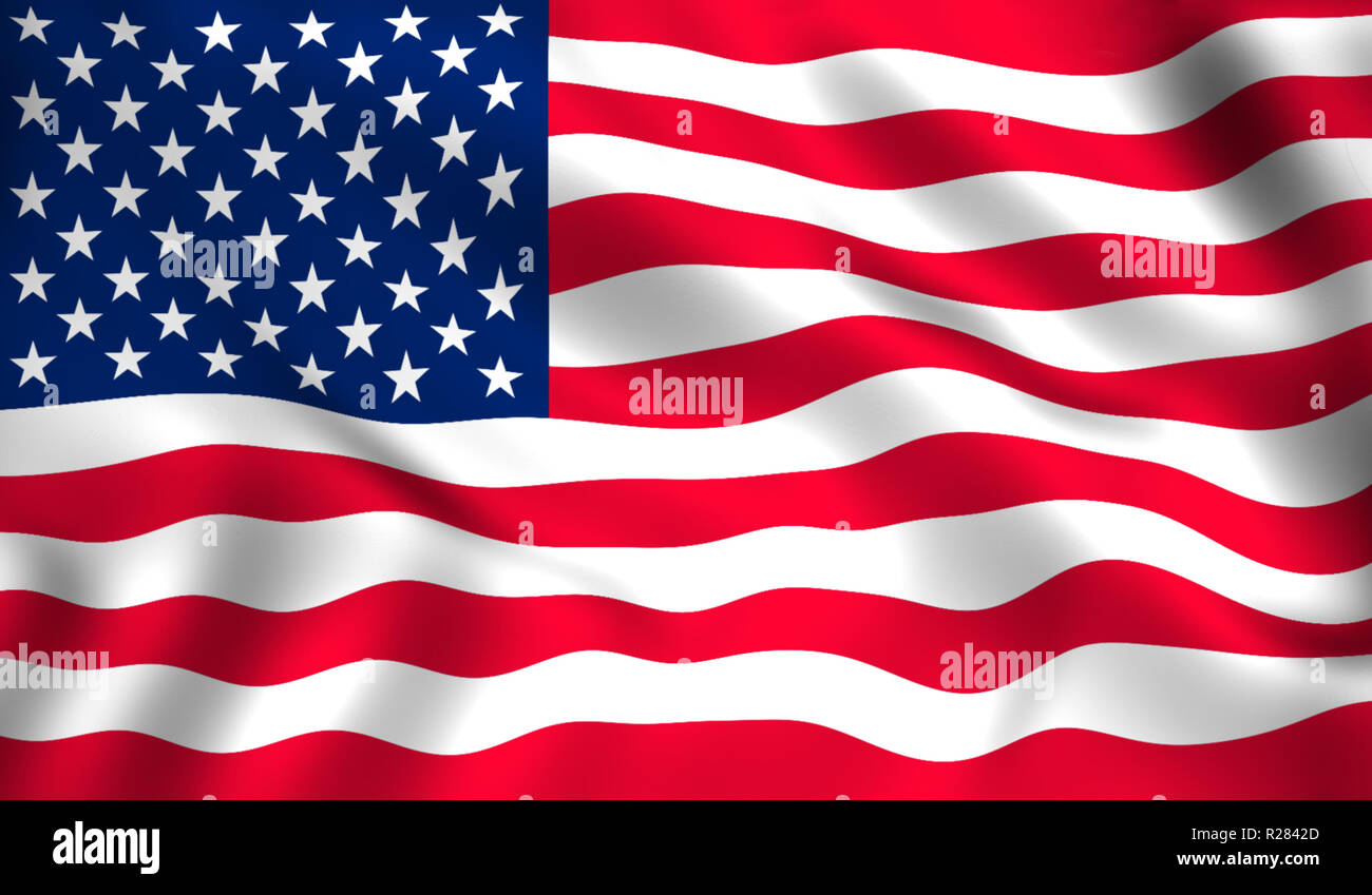 Picture Of American Flag Waving Red And White Striped And Blue With