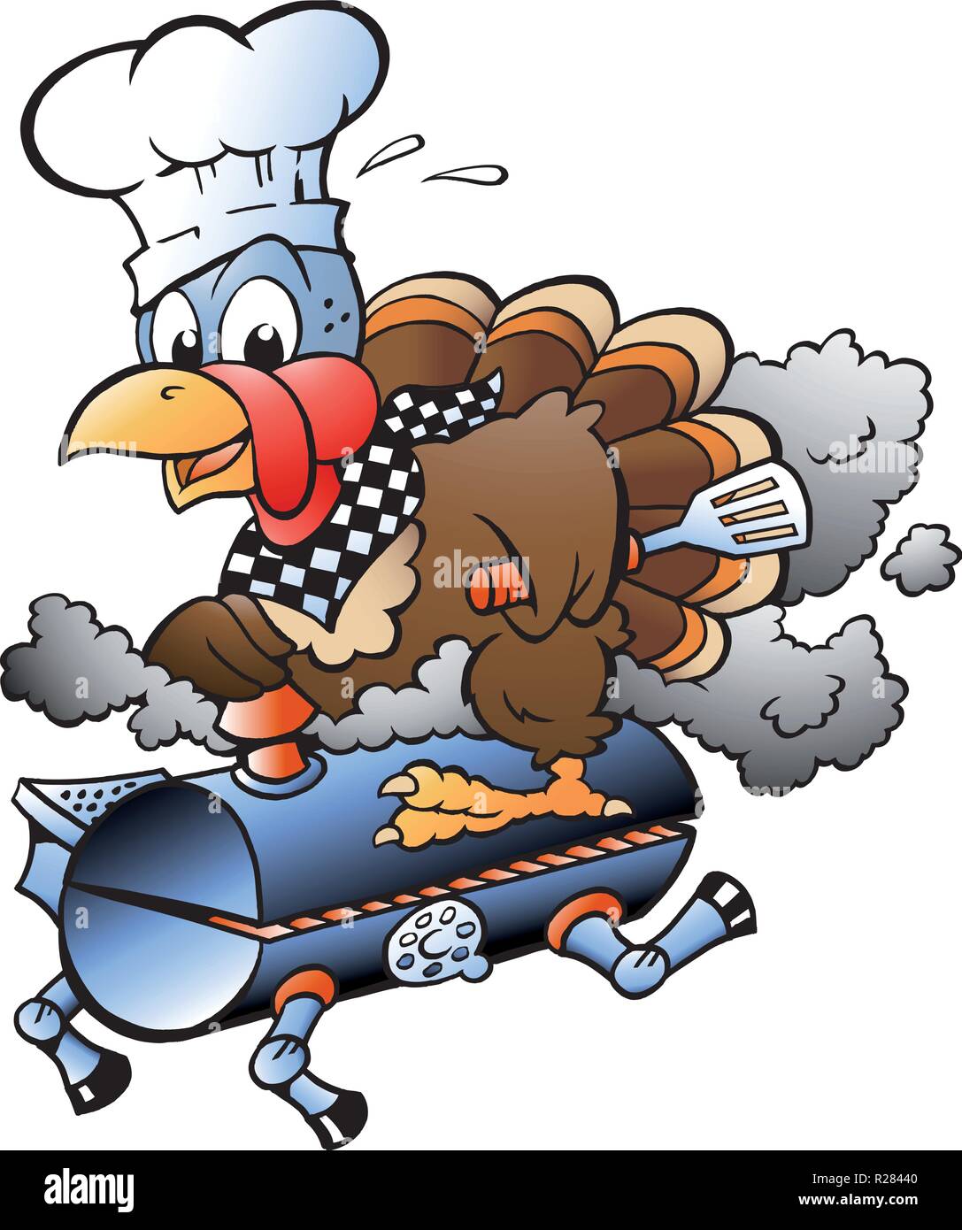 Cartoon Vector illustration of an Thanksgiving Turkey Chef riding a BBQ ...