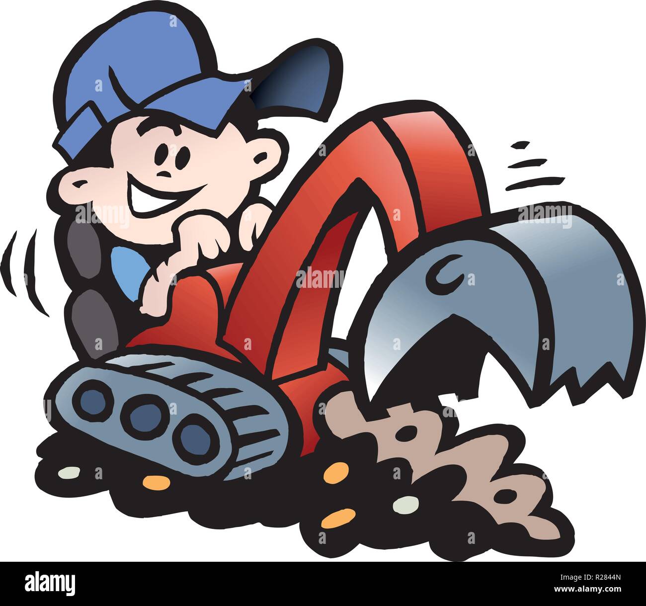 Cartoon Vector illustration of a Handyman threre working with his mini ...