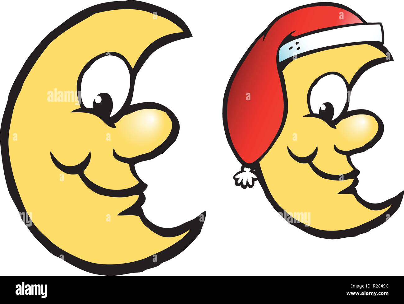 Vector Cartoon illustration of a Happy Yellow Christmas Moon Stock ...