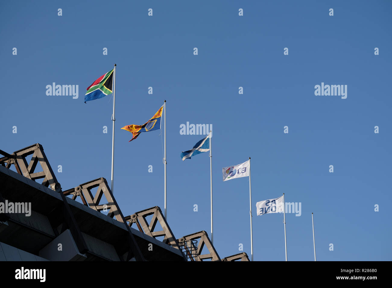 Flags flying above the stadium hi-res stock photography and images - Alamy