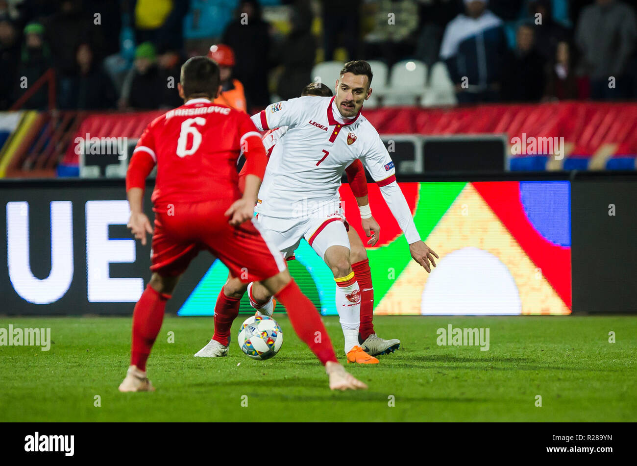 Belgrade, Serbia. 17th November 2018. Marko Vesovic of Montenegro takes ...