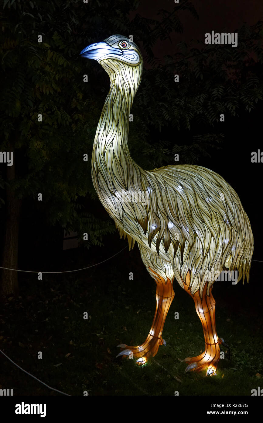 Paris, France. 16th Nov, 2018. Luminous statues representing extinct or ...