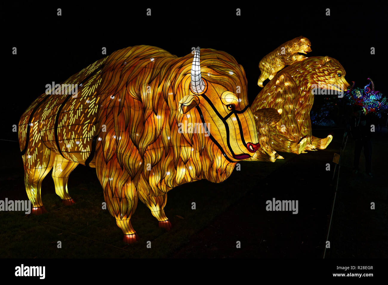 Paris, France. 16th Nov, 2018. Luminous statues representing extinct or ...