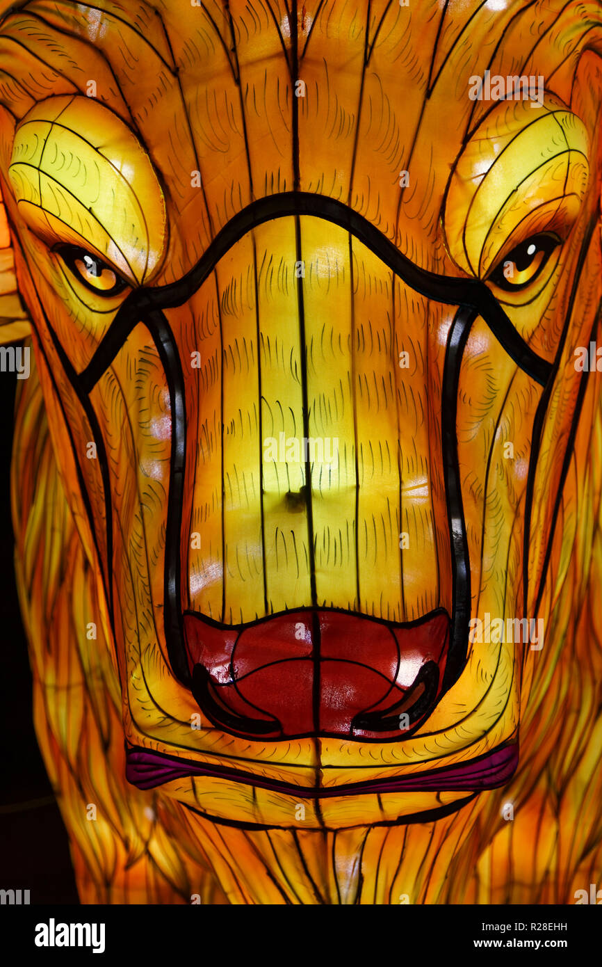 Paris, France. 16th Nov, 2018. Luminous statues representing extinct or ...