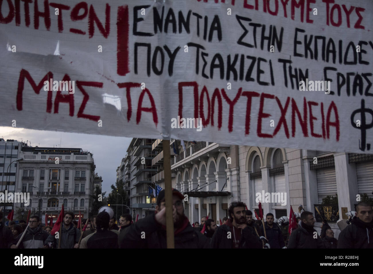 Athens, Greece. 17th Nov, 2018. Leftists and anarchists march shouting ...