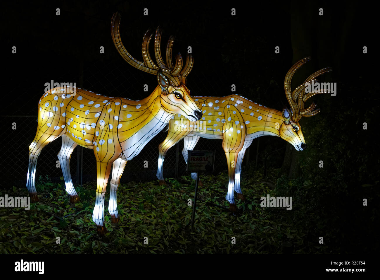 Paris, France. 16th Nov, 2018. Luminous statues representing extinct or ...