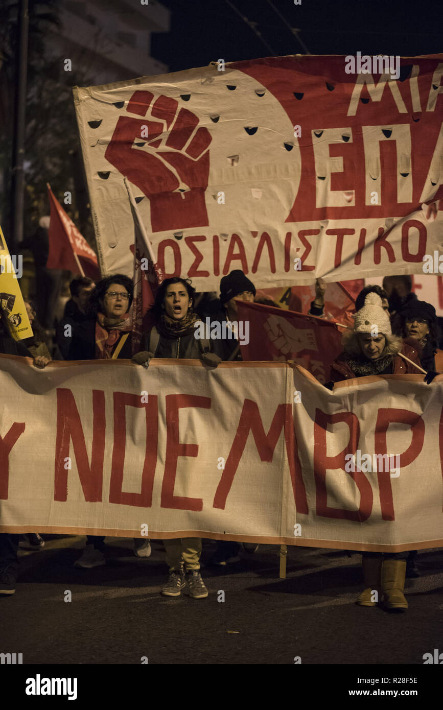 Athens, Greece. 17th Nov, 2018. Leftists and anarchists march shouting ...