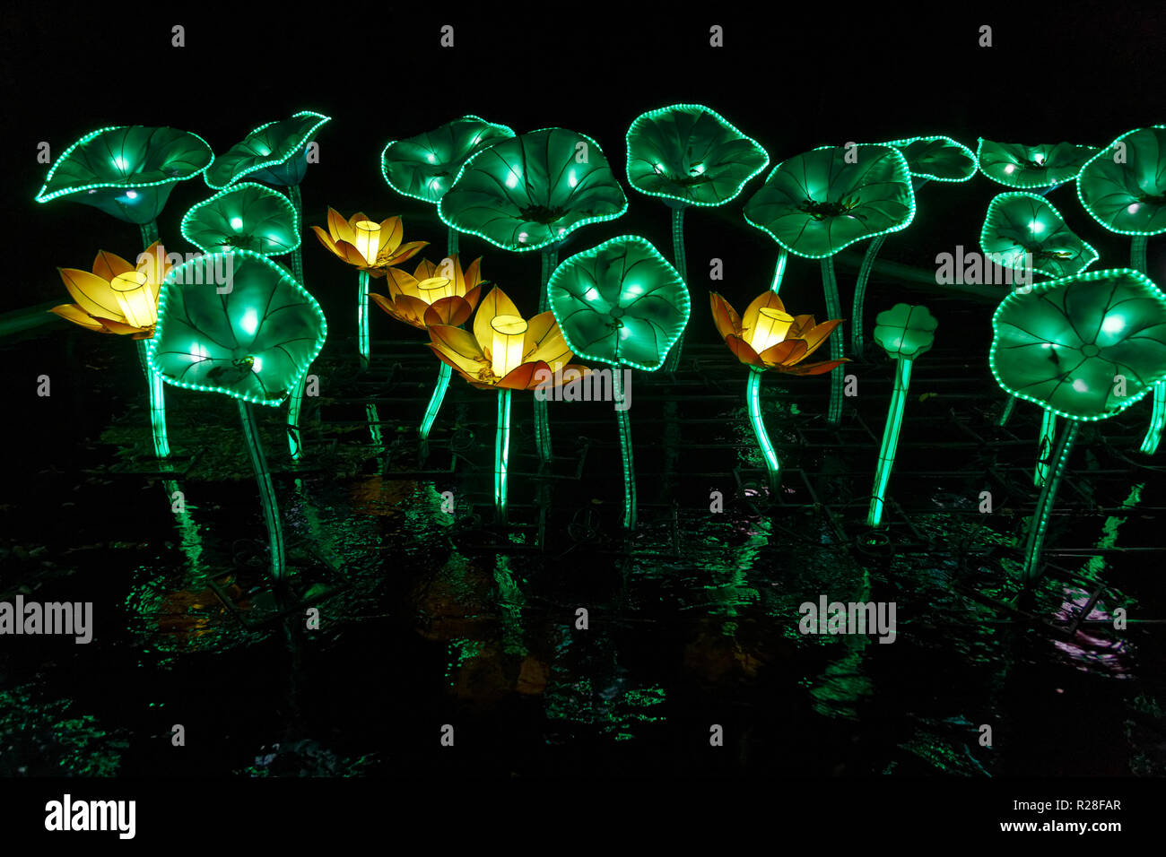 Paris, France. 16th Nov, 2018. Luminous statues representing extinct or ...